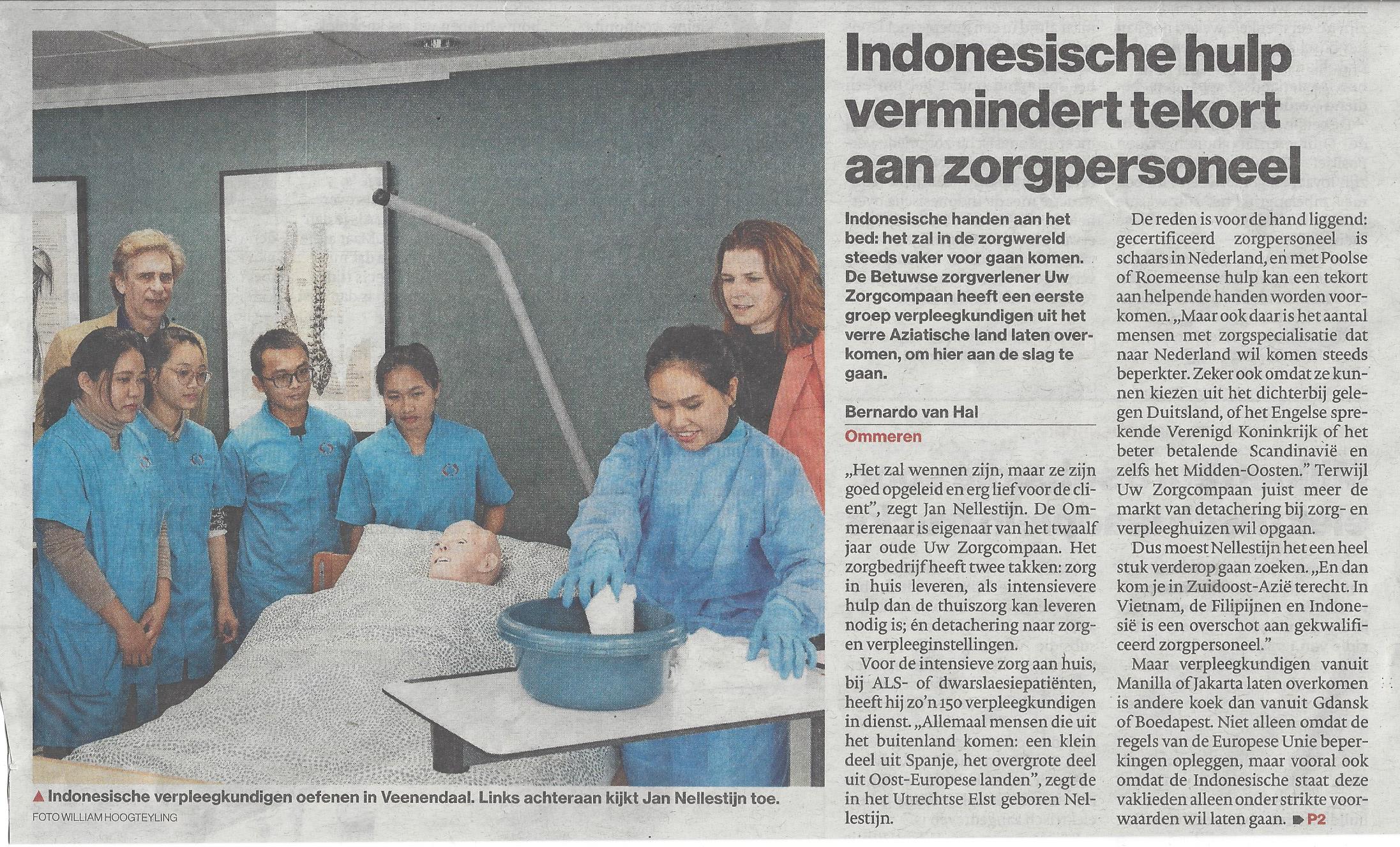In de krant met het trainen van Indonesisch zorgpersoneel! - i4healthcare